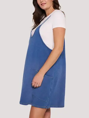 Motherhood Maternity Sleeveless V-neck Dress Romper With Built-in Shorts - Medium Wash
