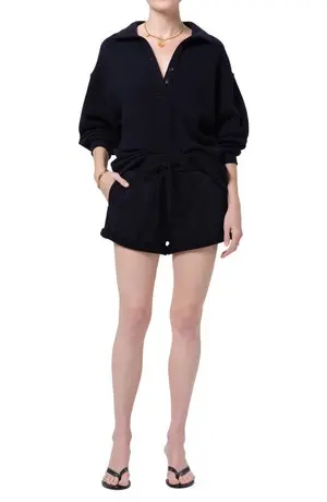 Citizens Of Humanity Johnny Collar Oversize Fleece Sweatshirt - Navy