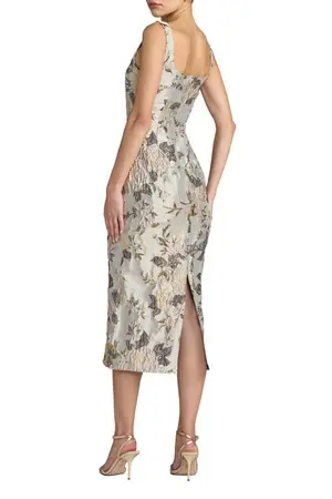 Mac Duggal Brocade Sleeveless Square Neck Midi Dress - Blue Multi