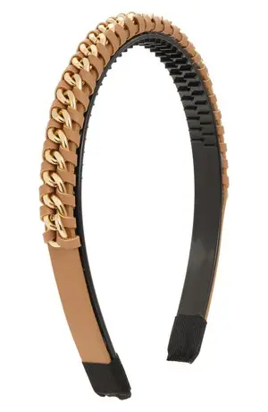 Tasha Chain Link & Braided Faux Leather Headband - Brown