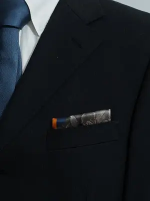 LOST PATTERN Noir Floral Silk Pocket Square