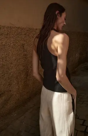Mango Racerback Mock Neck Top - Black