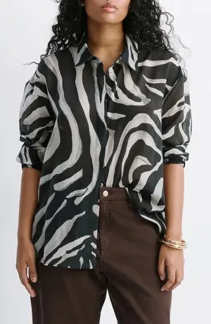 Mango Zebra Print Long Sleeve Shirt