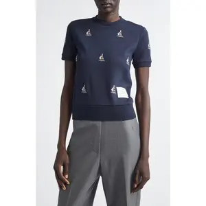 Thom Browne Sailboat Cotton Blouson T-shirt - Navy