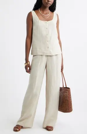 Caslon Linen Button-up Tank - Flax
