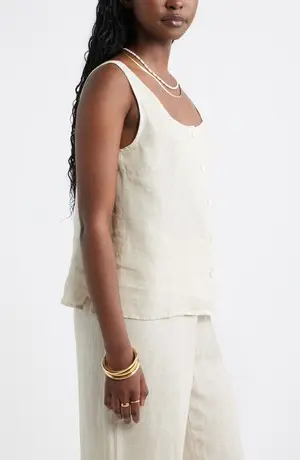Caslon Linen Button-up Tank - Flax