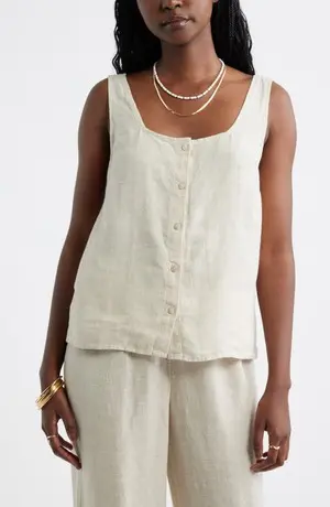 Caslon Linen Button-up Tank - Flax