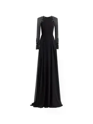 GEMY MAALOUF Beaded Sleeve Back-cape Dress - Black
