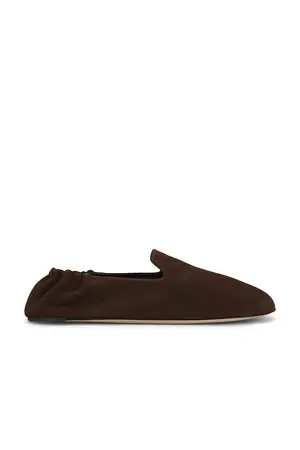 THE ROW Suede Casa Slipper - Lacquer Brown