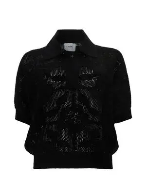 NUDE Crochet Knit Polo Shirt - Black