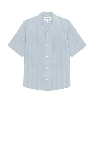 CORRIDOR Striped Seersucker Short Sleeve Shirt In Blue - Indigo
