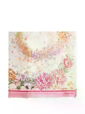FERRAGAMO Floral-print Fringed Scarf - Pink