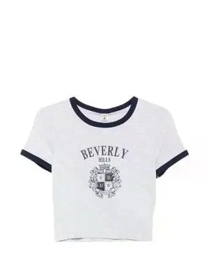 SPORTY & RICH Logo-print Ringer T-shirt - Grey