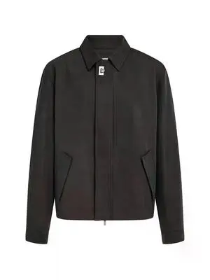 FERRAGAMO Washed Canvas Blouson Jacket With Leather Collar - Blue