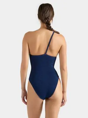 Hunza G Clara One-shoulder Swimsuit With Gold Hoop - Navy