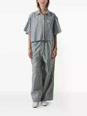 American Vintage Striped Embroidered Logo Shirt - Blue