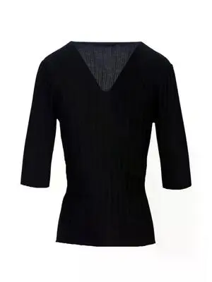 LA ROSE Ribbed Knit V-neck Top