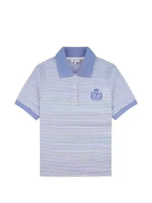 SPORTY & RICH Striped Embroidered Logo Polo Shirt - Blue