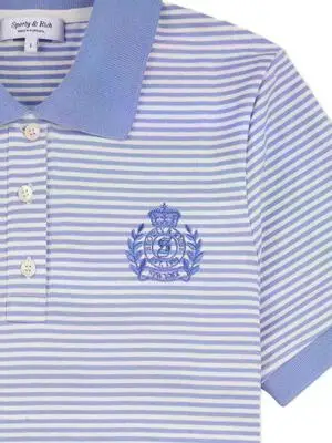 SPORTY & RICH Striped Embroidered Logo Polo Shirt