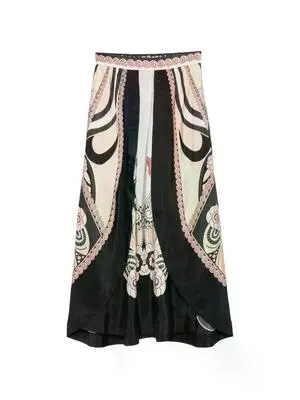 La DoubleJ Floral Print Midi Skirt - Black