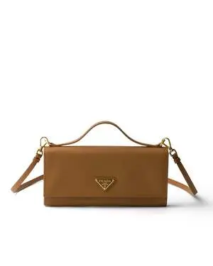 Prada Saffiano Leather Wallet With Shoulder Strap - Caramel