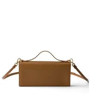Prada Saffiano Leather Wallet With Shoulder Strap - Caramel