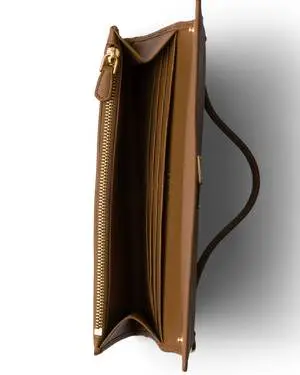 Prada Saffiano Leather Wallet With Shoulder Strap - Caramel