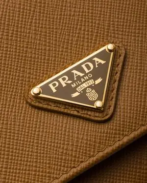 Prada Saffiano Leather Wallet With Shoulder Strap - Caramel