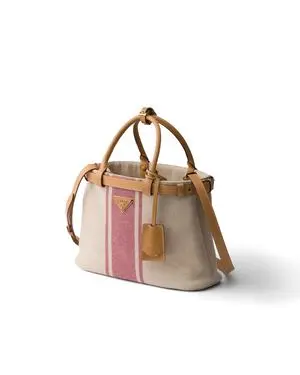 Prada Small Canvas And Leather Bag With Buckle Detail - Tan/red