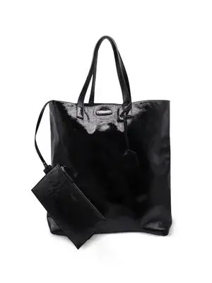 Saint Laurent Bold Shopping Patent Leather Tote Bag - Black