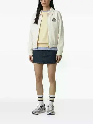 SPORTY & RICH Logo-embroidered Zip-up Jacket - Neutrals