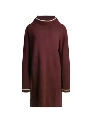 Brunello Cucinelli High Neck Mini Dress With Bordeaux Striped Trim