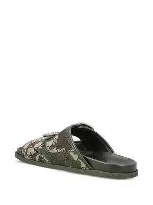 Gucci Gg Supreme Camouflage Buckle Sandals - Green