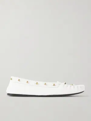 Khaite Milly Embellished Whipstitched Textured-leather Loafers - Neutrals