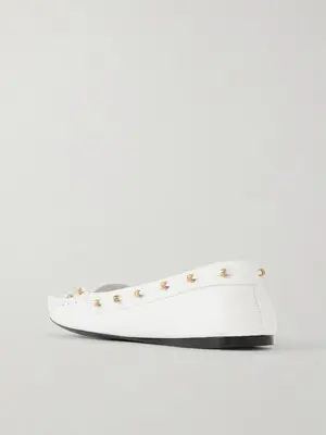 Khaite Milly Embellished Whipstitched Textured-leather Loafers - Neutrals