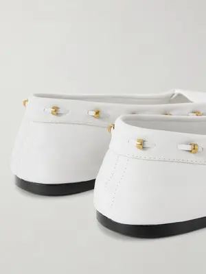 Khaite Milly Embellished Whipstitched Textured-leather Loafers - Neutrals