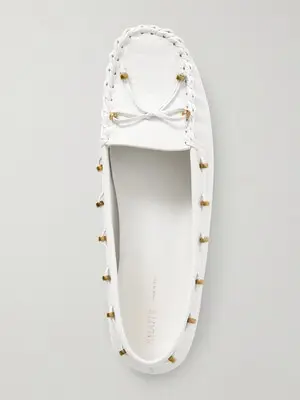Khaite Milly Embellished Whipstitched Textured-leather Loafers - Neutrals