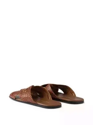 Prada Leather Crisscross Slides
