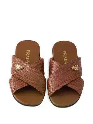 Prada Leather Crisscross Slides