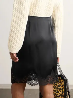 Stella McCartney Lace-trimmed Satin Wrap Skirt - Black