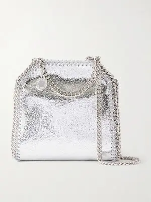 Stella McCartney Falabella Tiny Crinkled Metallic Shoulder Bag - Silver