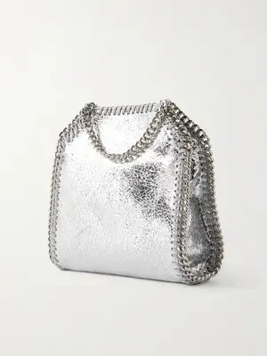 Stella McCartney Falabella Tiny Crinkled Metallic Shoulder Bag - Silver