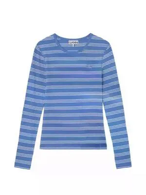 GANNI Striped Long Sleeve T-shirt - Blue