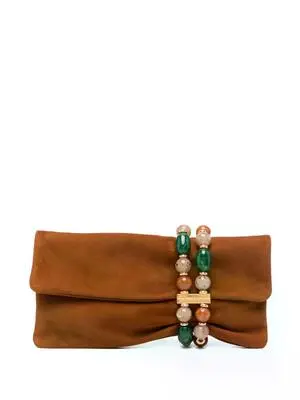 JIMMY CHOO Zandra Bead-embellished Clutch Bag - Brown