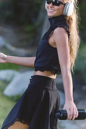 Free People Sleeveless High Neck Lace Trim Cropped Top - Black