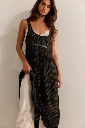 Free People Voile And Lace Midi Slip Dress - Charcoal Combo
