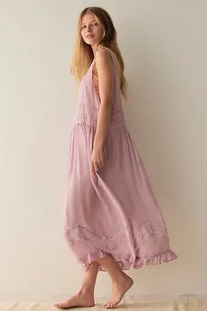 Free People Voile And Lace Midi Slip Dress - Lilac Combo