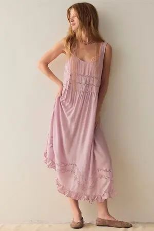 Free People Voile And Lace Midi Slip Dress - Lilac Combo