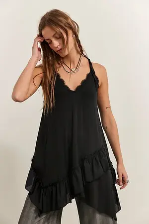 Free People We The Free Reverie Ruffle Tank - Black