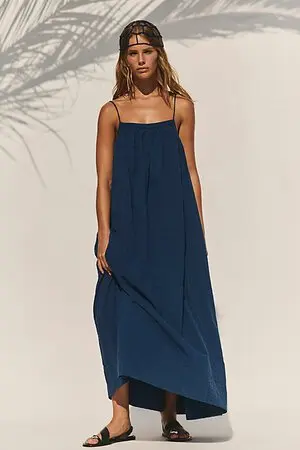 Free People Marisol Textured Cotton Maxi Dress - Poseidon